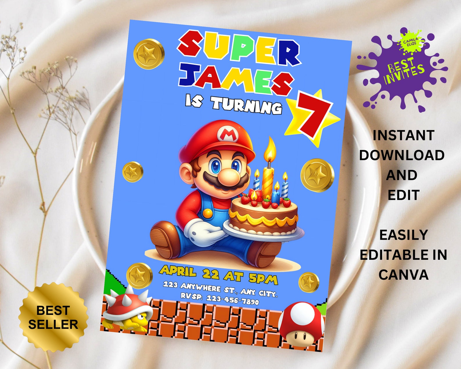 Super Mario Birthday Invitation Birthday Invitation Super Mario ...