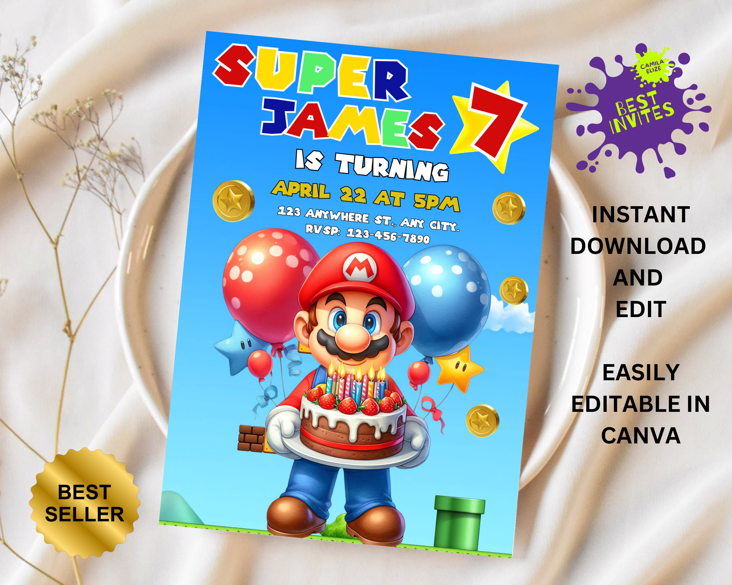 Super Mario Birthday Invitation | Birthday Invitation | Super Mario ...
