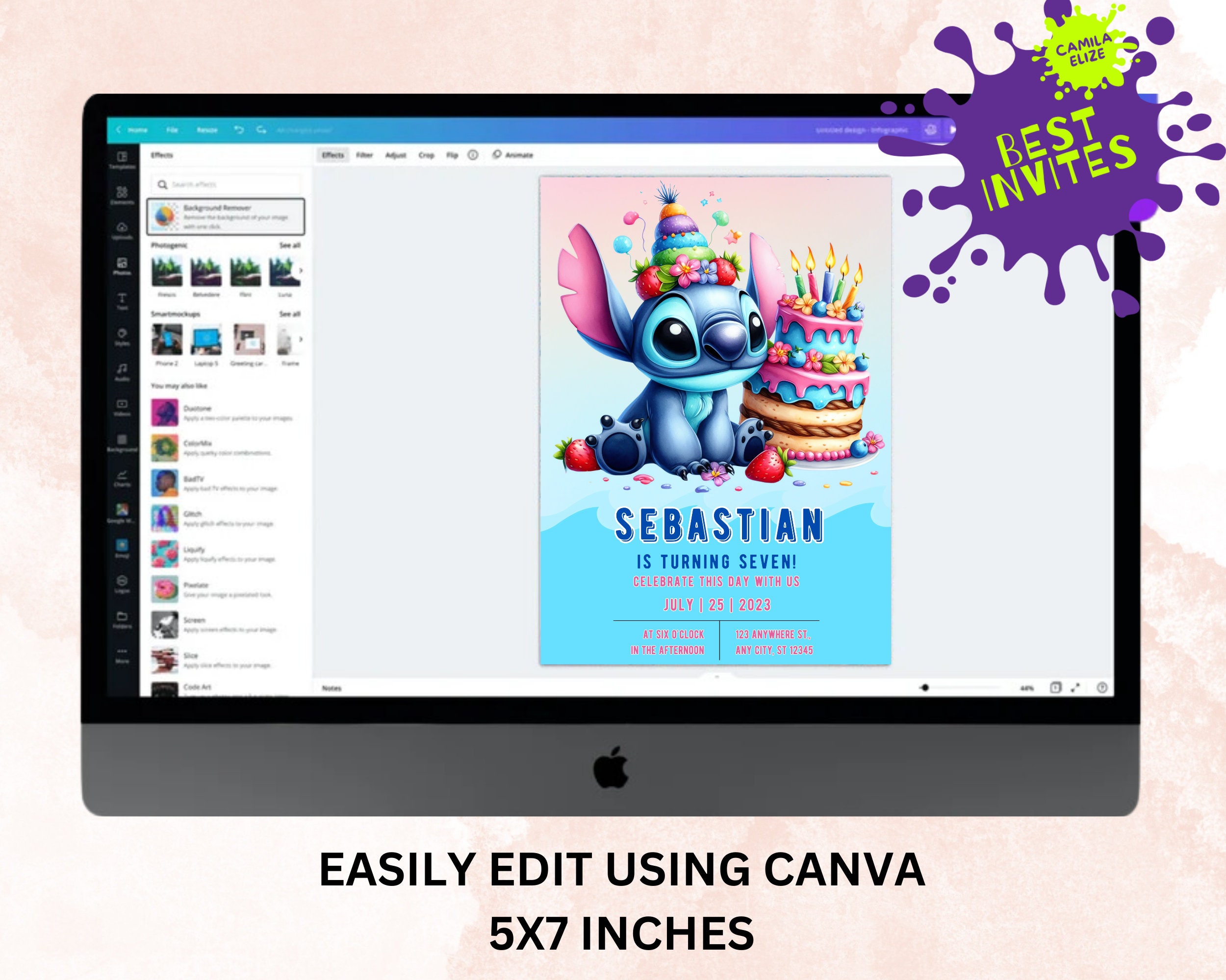 Stitch Editable Birthday Invitation Template, Printable Birthday Party ...