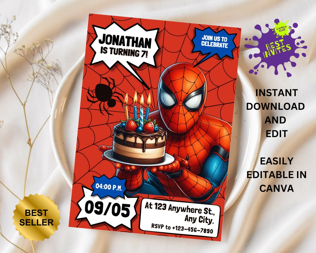 Spiderman Birthday Invitation, Printable Spiderman Invitation, Kids ...