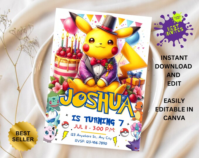 Invitación de Pokémon / Invitación editable / Invitación de cumpleaños ...