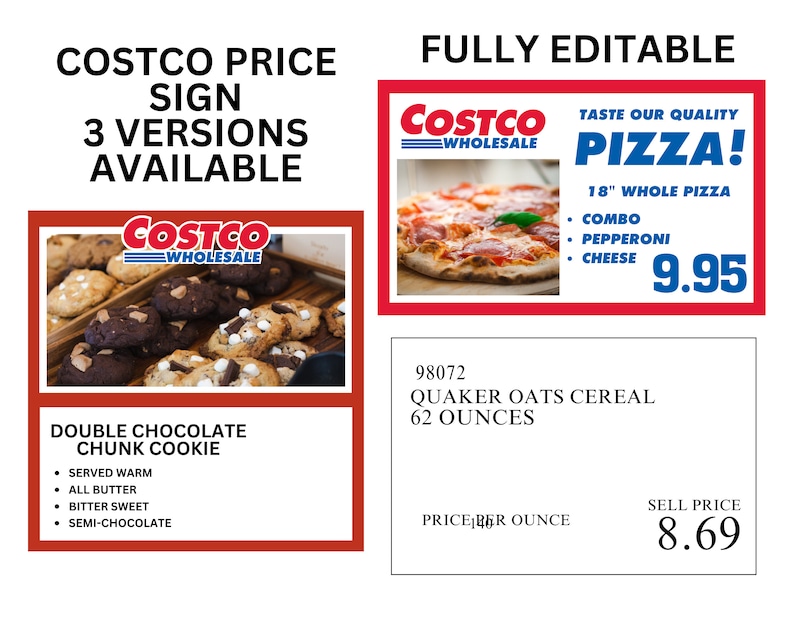 Costco Party Package, Costco Birthday Bundle, Editable Price Sign ...