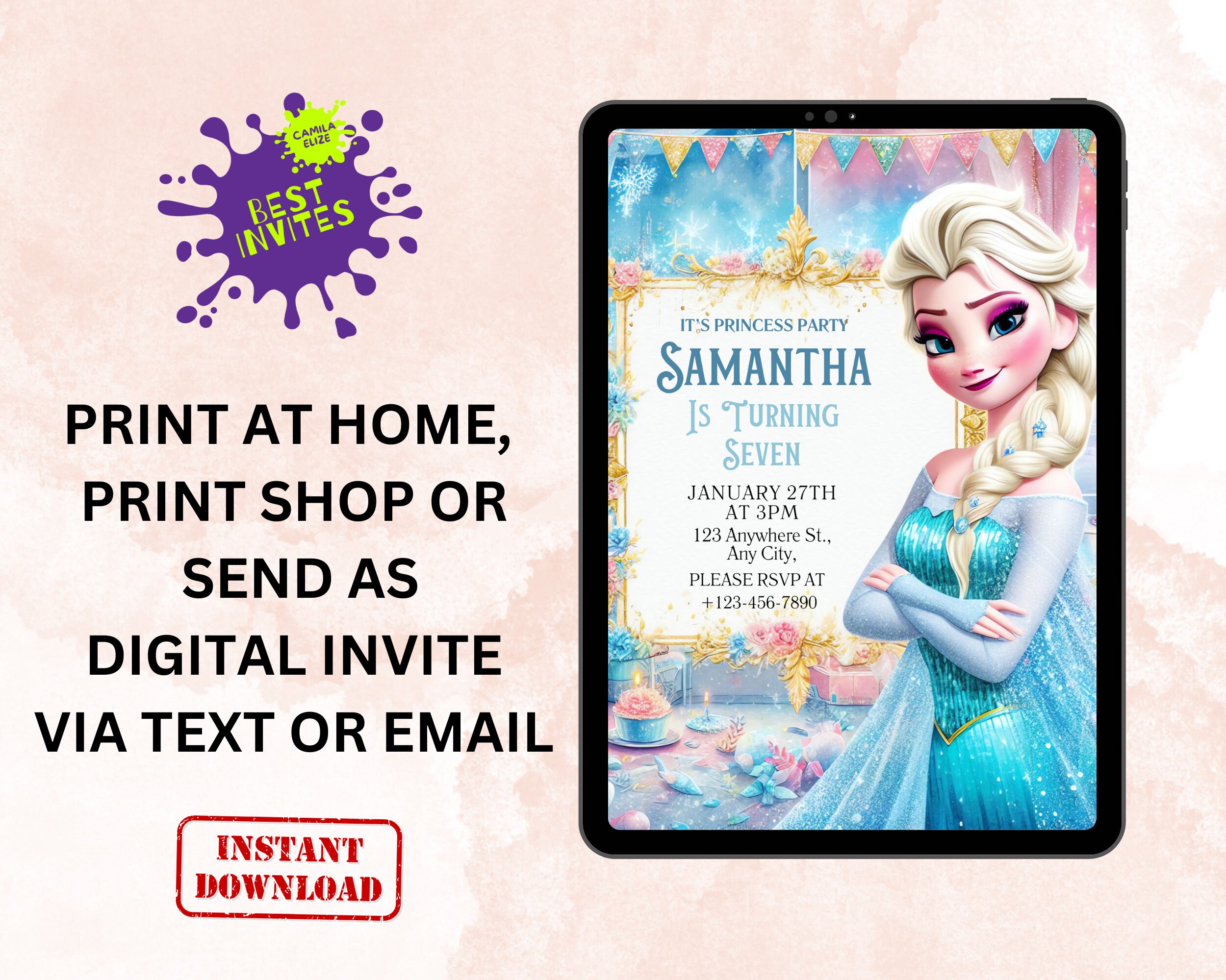 FROZEN Invitation Elsa Birthday Invitation Winter Snow Birthday ...