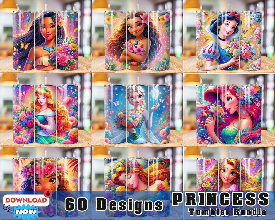 60 Princess Tumbler Wrap Png, 20oz Skinny Princess Tumbler Bundle ...
