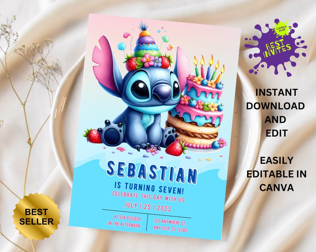 Stitch Editable Birthday Invitation Template, Printable Birthday Party ...