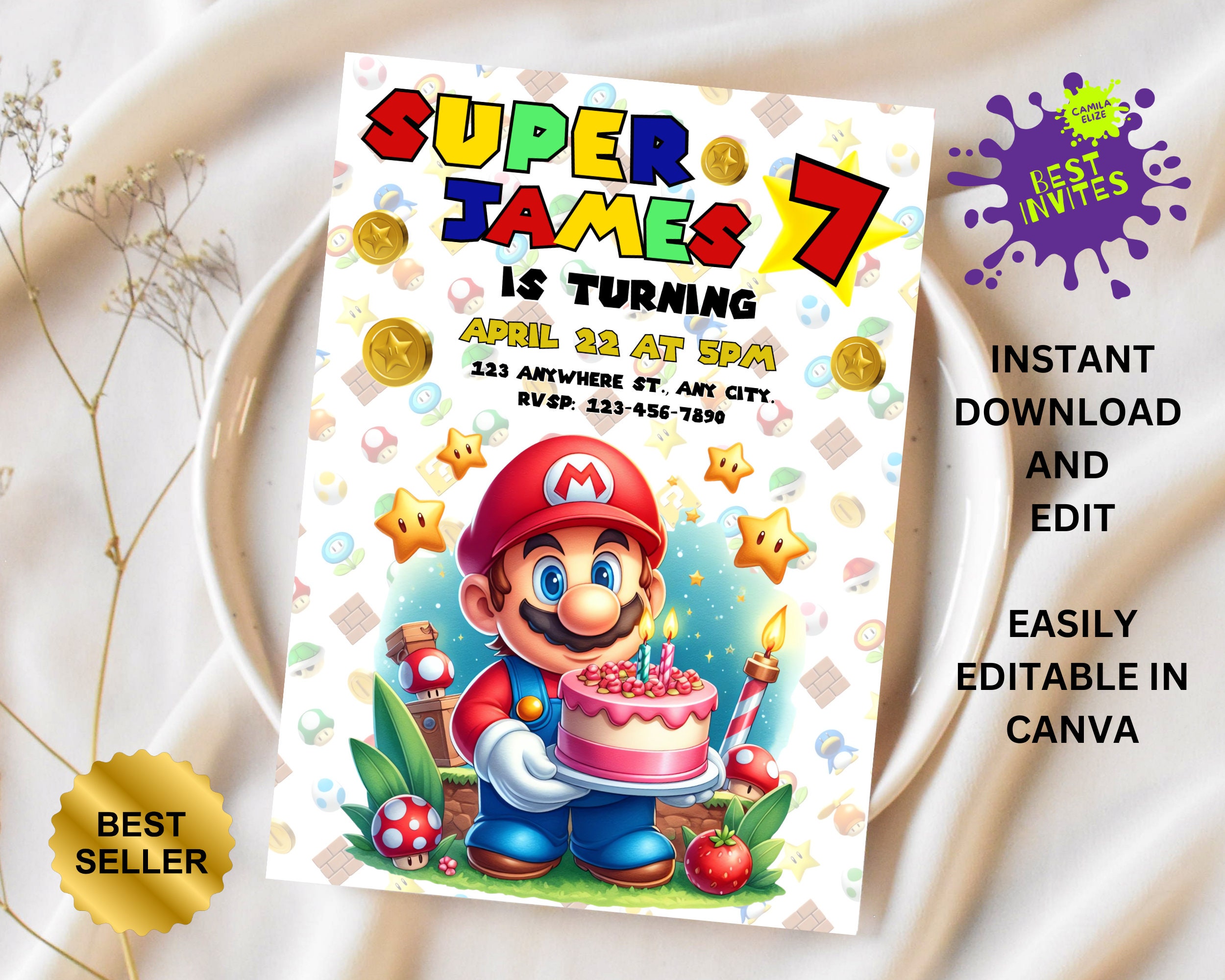 Super Mario Birthday Invitation | Birthday Invitation | Super Mario ...