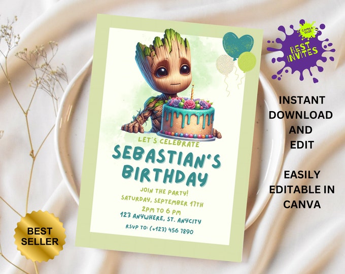 Groot Invitation Groot Birthday Groot Invite Groot Birthday Invitation ...