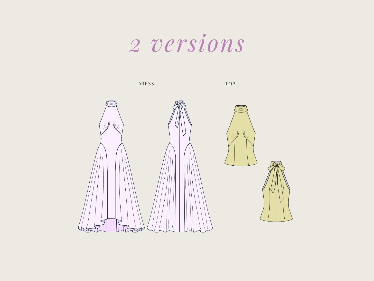 Halter Neck Tie Dress and Top Sewing Pattern With Bust Pleats Side ...