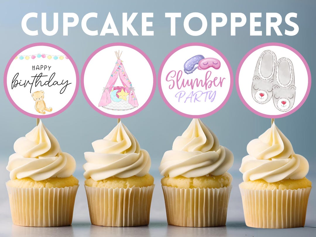 Slumber Party Cupcake Toppers Birthday Favors Slumber Party Cupcakes ...