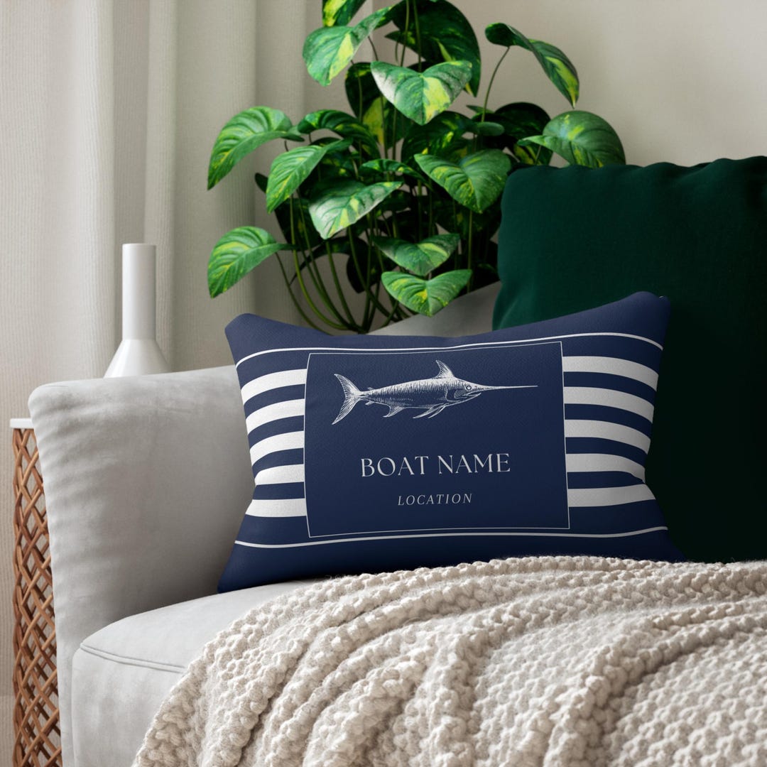 Swordfish Boat Nautical Coastal Design Custom Lumbar Pillow - Etsy