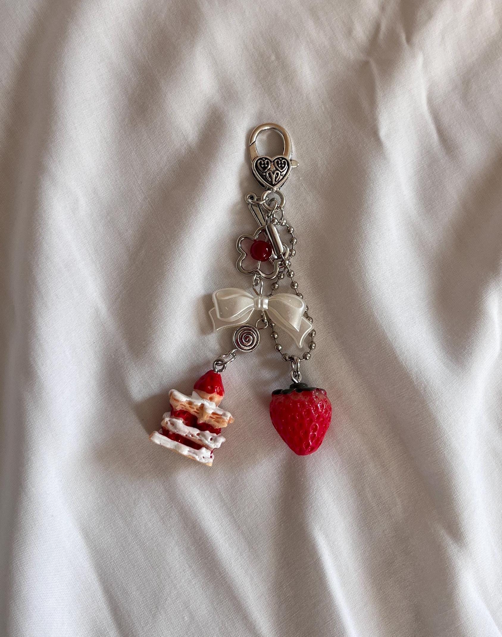 Cute Strawberry Cake Charm Keychain Adorable Bag or Key Accessory With ...