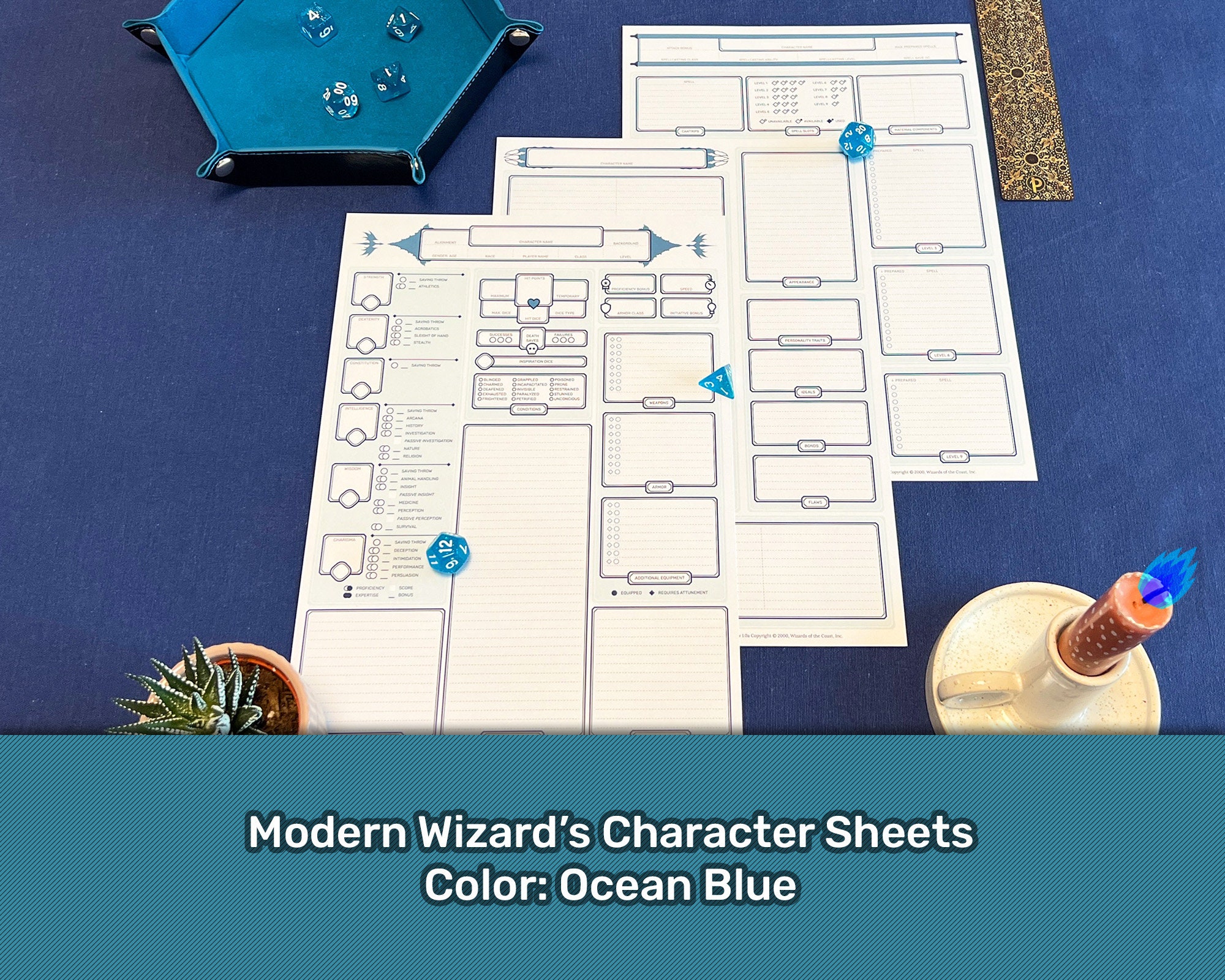 D&D 5e Character Sheets, Form Fillable, Color, Ocean Blue - Etsy
