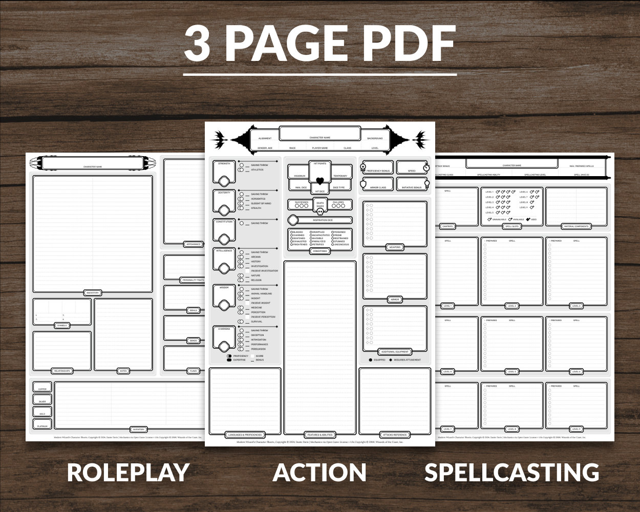 D&D 5e Character Sheets, Form Fillable, Black and White Bundle - Etsy