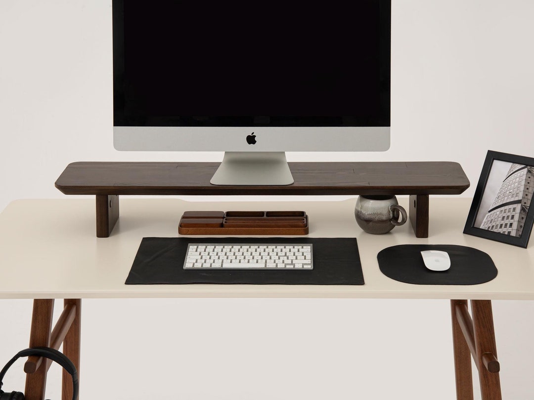 38 Inches Wooden Monitor Stand, Spruce Dark Wood Monitor Riser, Perfect ...