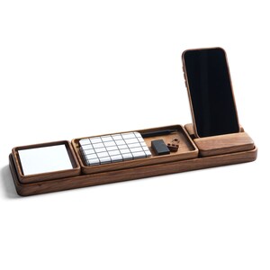 Wooden Desk Organizer Set, Wood Notepad, Phone Stand, Cathch All Tray ...