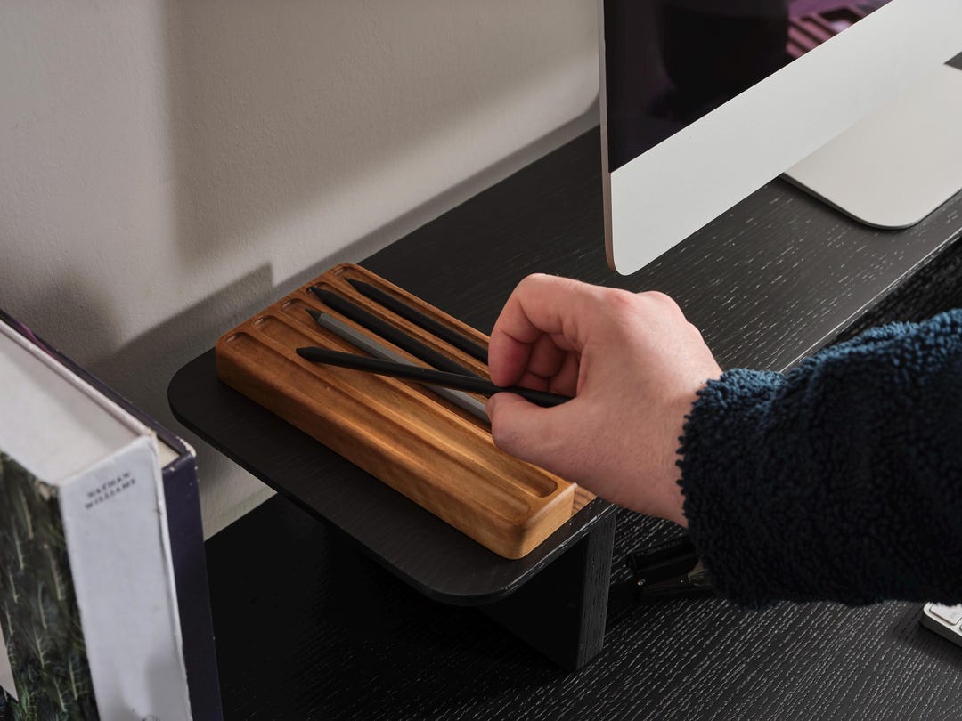 Handcrafted Beech Wood Pen Tray, Minimalist Desk Organizer for Modern ...