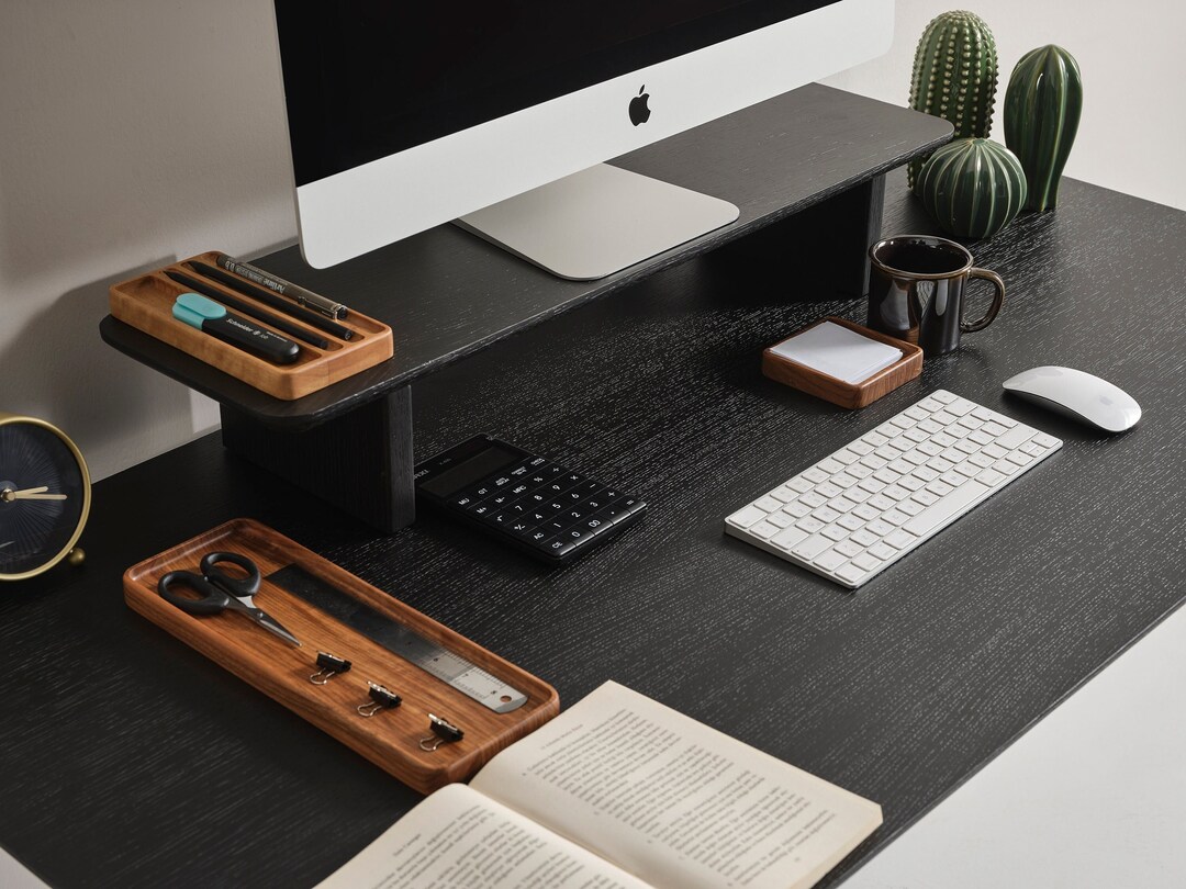 38 Inch Oak Wooden Monitor Stand With Customizable Size, Black Oak ...