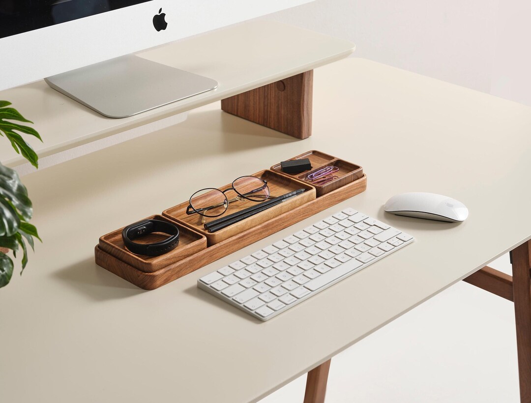 Desk Organizer Set, Wood Notes Tray, Handmade Office Accessories - Etsy