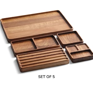 Wood Desk Organizer Set, Wooden Tray, Minimalist Wooden Desktop Storage ...