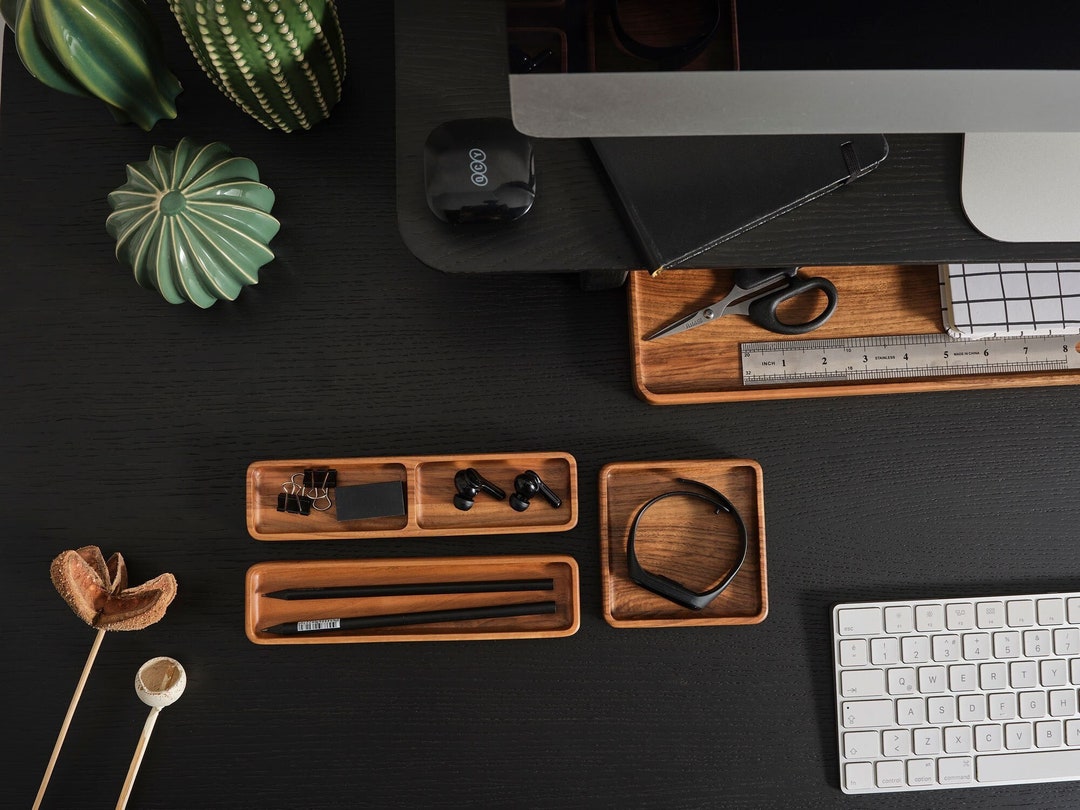 Set of 4 Trays, Desk Decorations & Storage, Wooden Desk Organizers ...