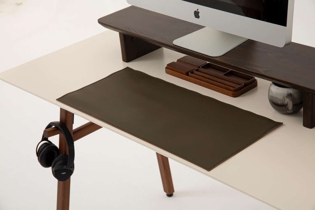 Dark Green Leather Desk Mat, Leather Laptop Mat, Custom Size, Laser ...