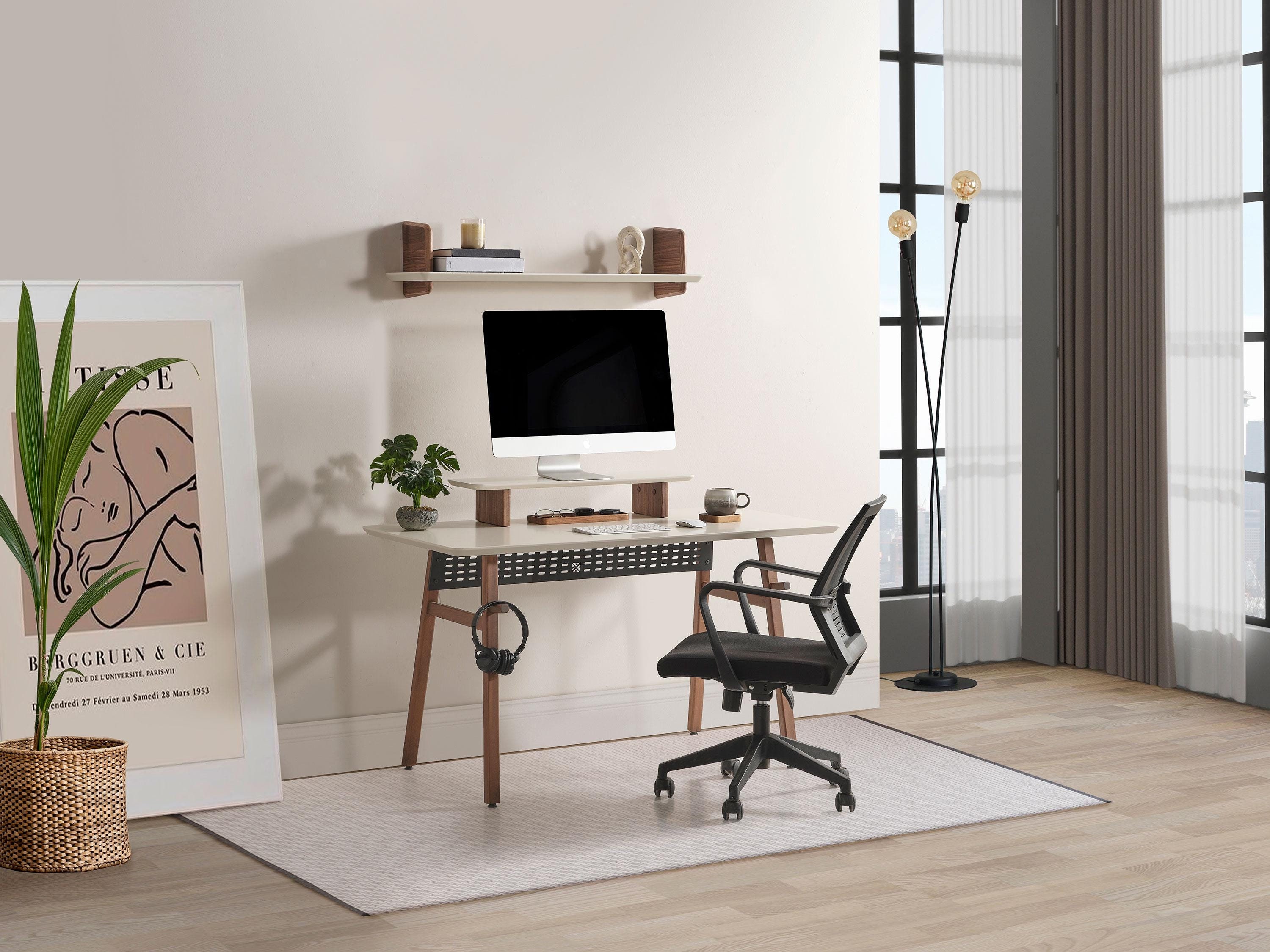 Work Desk, Cream Beige Desk, Solid Wood Office Desk, Homeoffice Writing ...