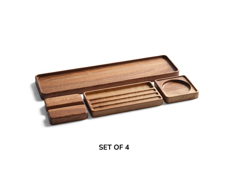 Handmade Beech Wood Desk Organizer Set: Tray, Coaster & Phone Stand - Etsy