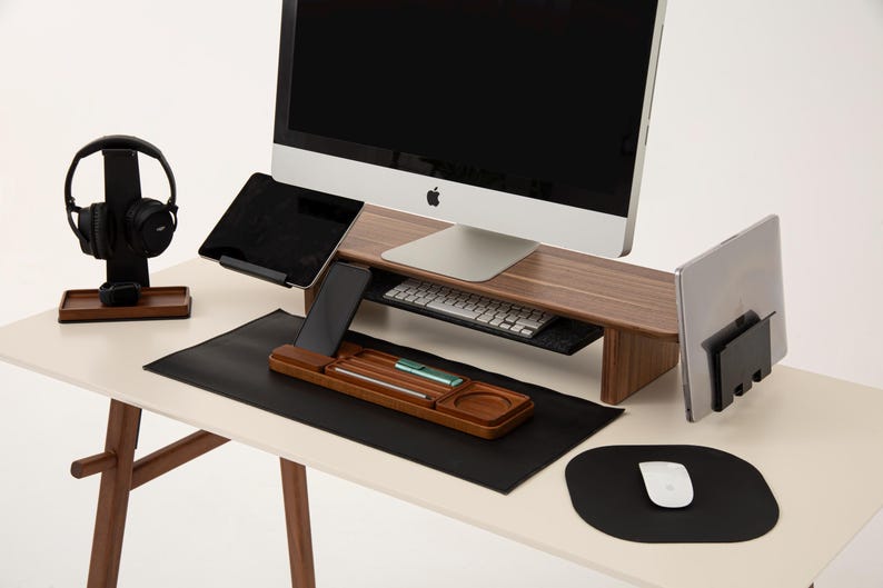 Handmade Beech Wood Desk Organizer Set: Tray, Coaster & Phone Stand - Etsy