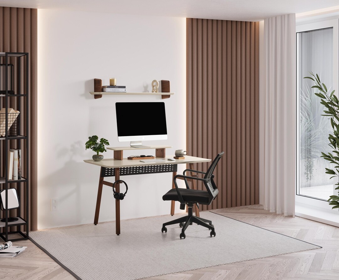 Robin & Heybeli Wooden Desk | Minimalist Home Office | Monitor Stand ...