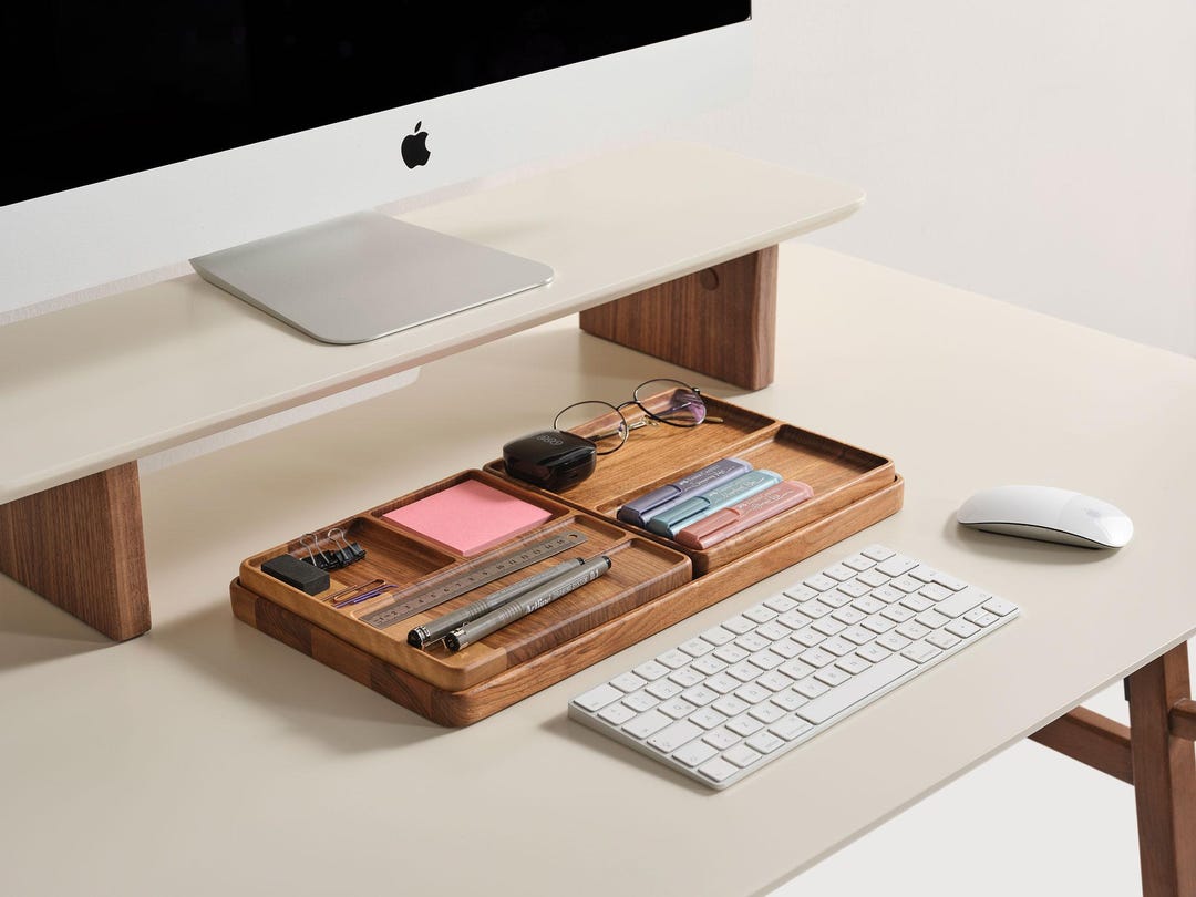 Wooden Desk Organizer Set, Accessory Tray, Document Organizer ...