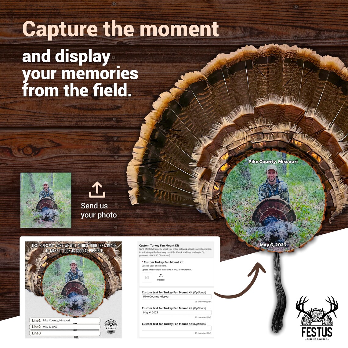 Custom Turkey Fan Mount - Turkey Fan With Color Photo - Turkey Fan ...