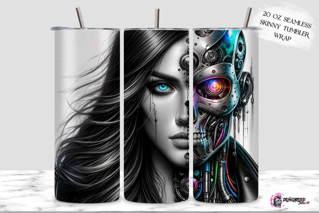 Cyborg Woman, 20 Oz Skinny Tumbler Wrap, Futuristic Sublimation Design ...