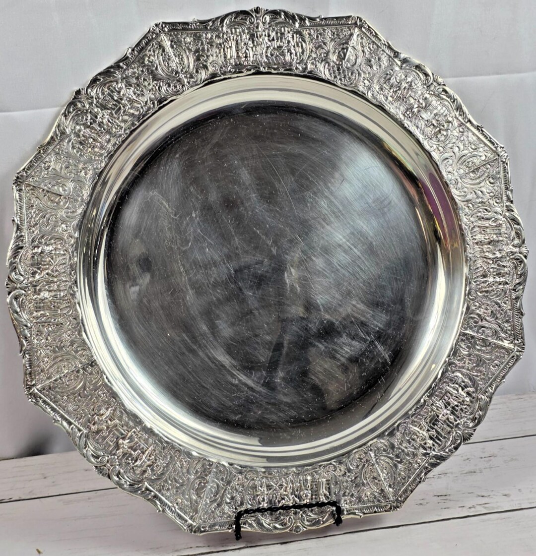 14" Round Platter/plate Dutch Repousse, E.G. Webster & Son Silverplated ...