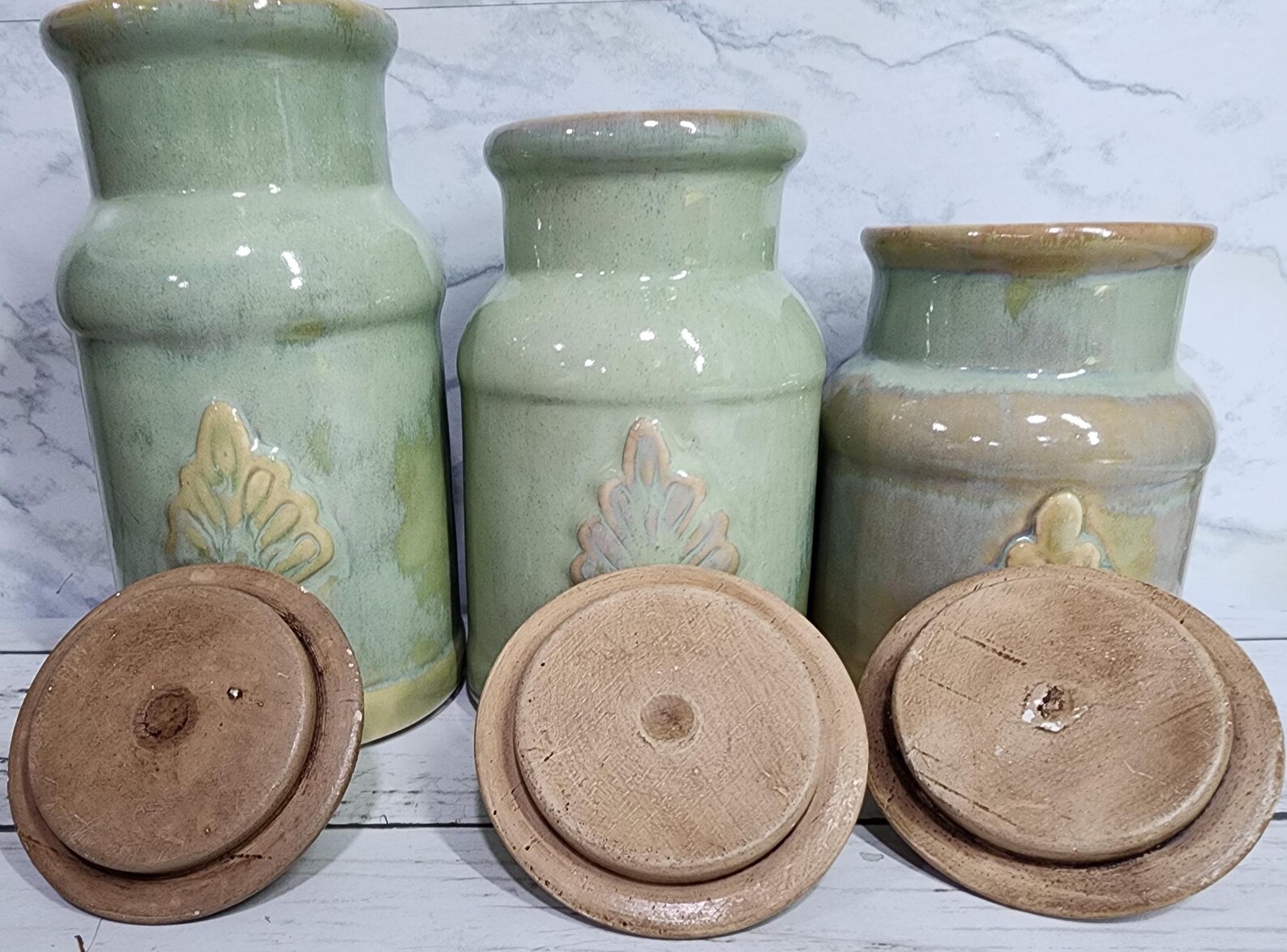 Foreside 'leaf' Food Safe Canister Set W/mango Wooden Lids, Vintage ...