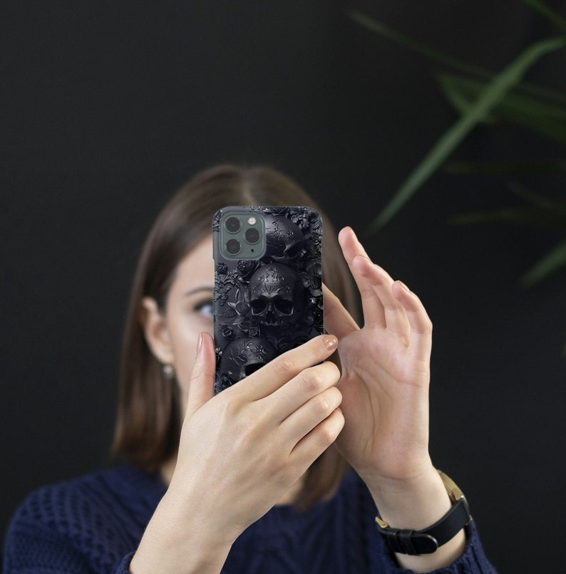 Darkened Symphony: Moonlit Skull Phone Case iPhone 15 14 13 12 11 X XR ...