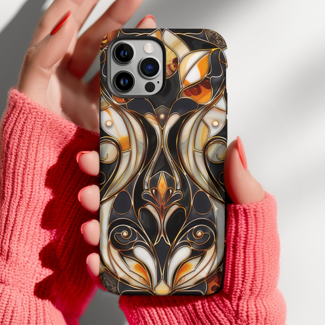 Luxurious Art Deco Stained Glass Phone Case With White and Orange ...