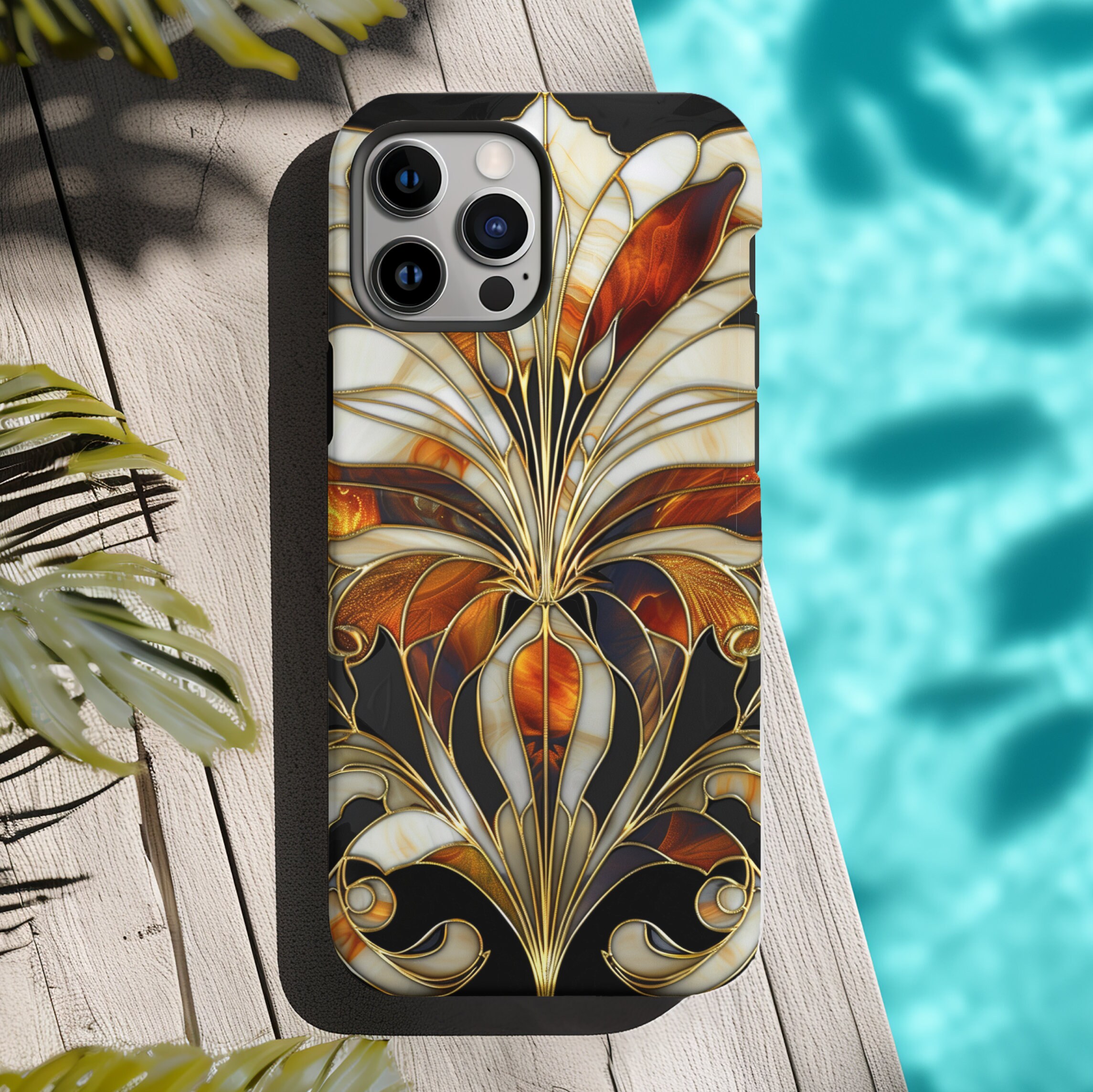 Sophisticated Art Deco Stained Glass Phone Case With Vibrant Accents ...