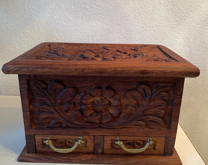 Vintage Carved Wooden Box With Carved Leaves and Flowers Secret Drawers ...