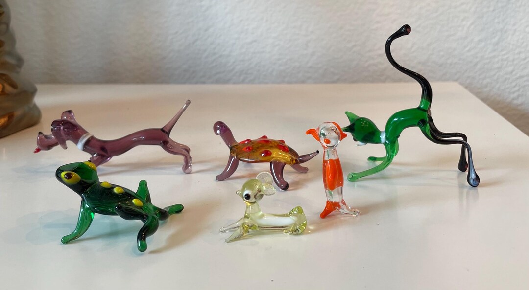 Blown Glass Animal Figurines | Miniature Glass Statues, Lot of 6 - Etsy