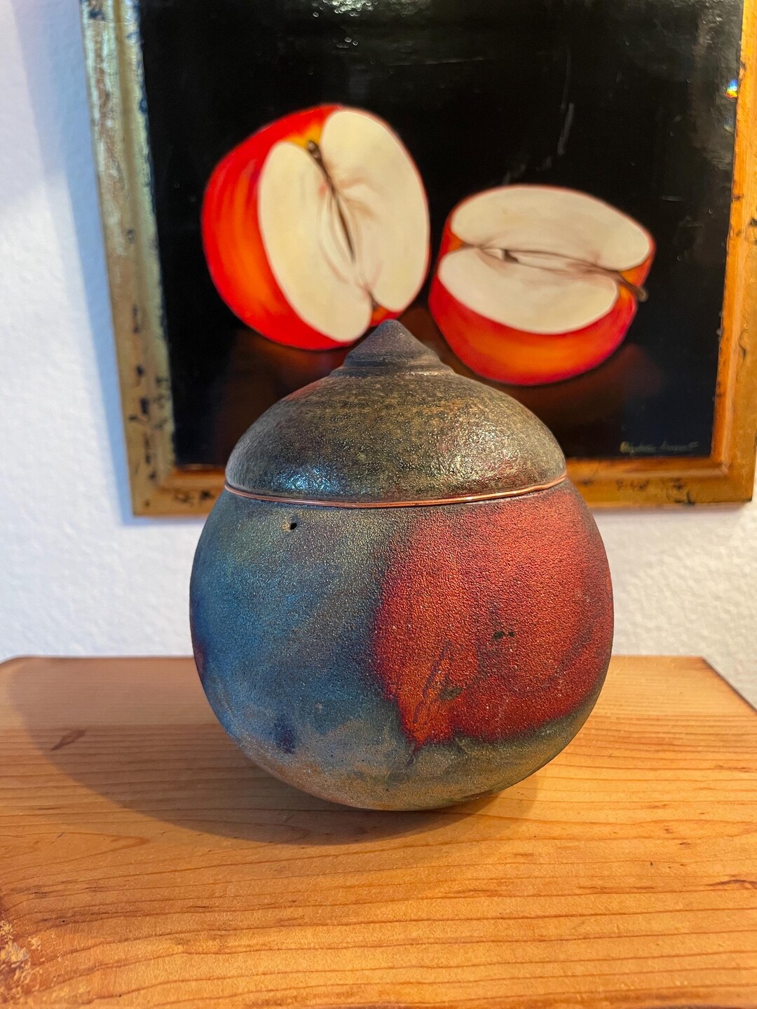Vintage Raku Art Pottery Rattle With Copper Decor Iridescent Metallic ...