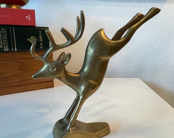 Brass Deer / Vintage Jumping, Leaping Sculpture Figurine, Midcentury ...