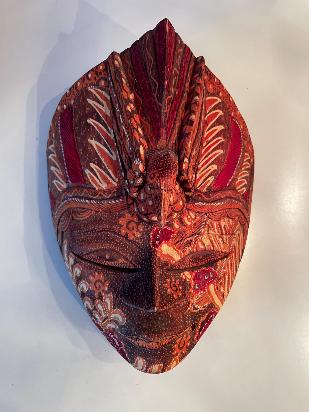 Hand Carved Painted Batik Wood Mask Indonesia Java Batik Wood Brown ...