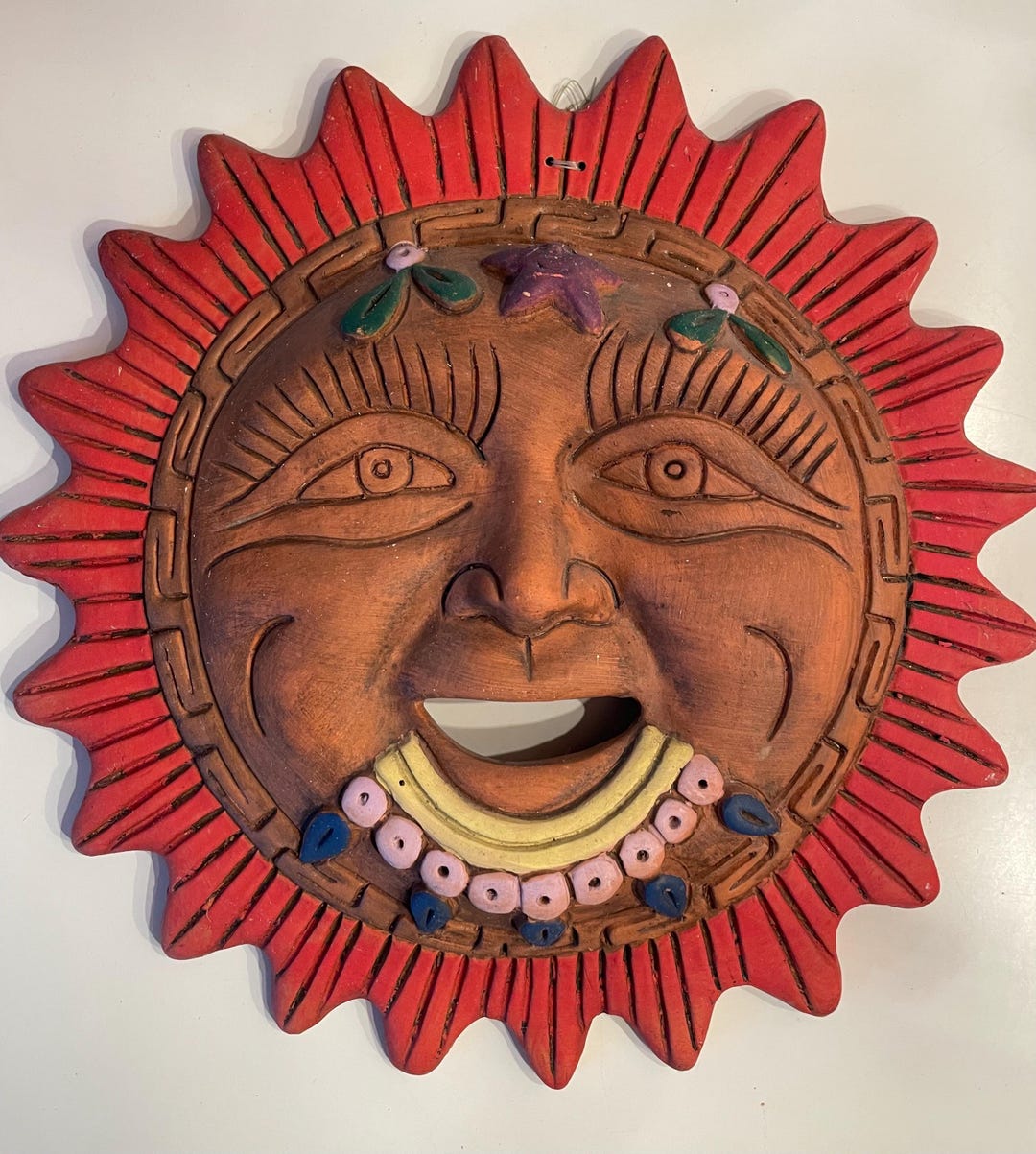 Vintage Sun Face Wall Hanging | Hand Painted Terracotta Sun Plaque ...