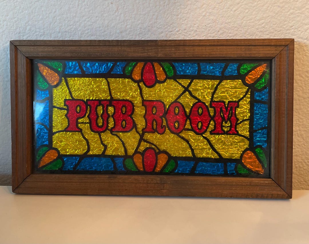 Vintage Faux Stained Glass Bar Sign: Wood Framed Foil Art - Etsy