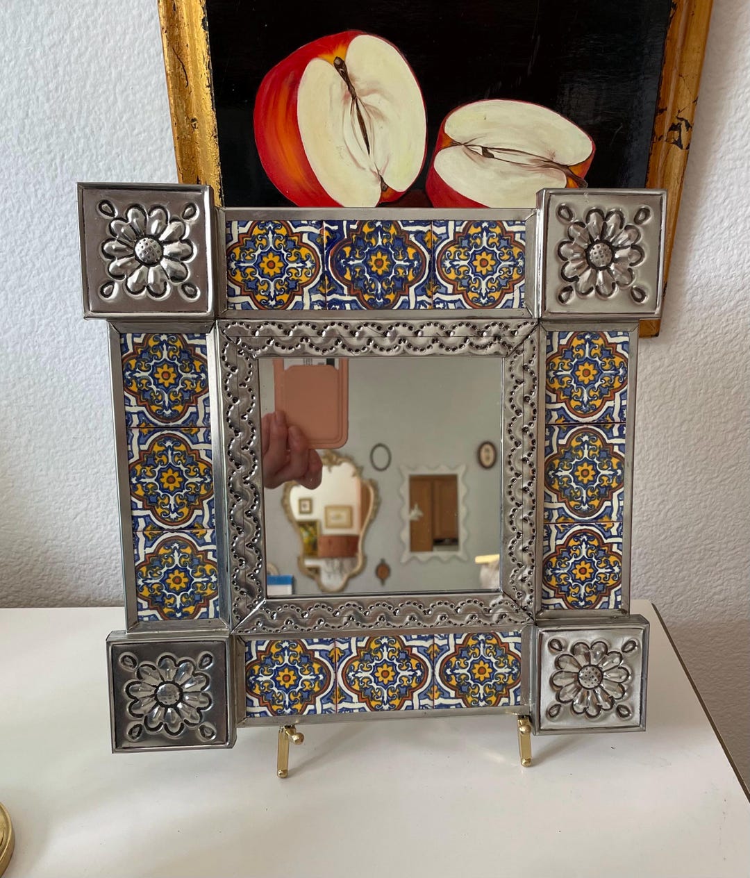 Mexican Tin & Tile Mirror | Punched Tin With Talavera Tile | Mexican ...