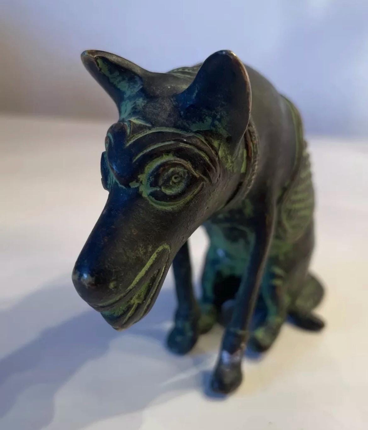 Vintage Dog Sitting Figurine Sculpture Bronze Patina Art Primitive ...