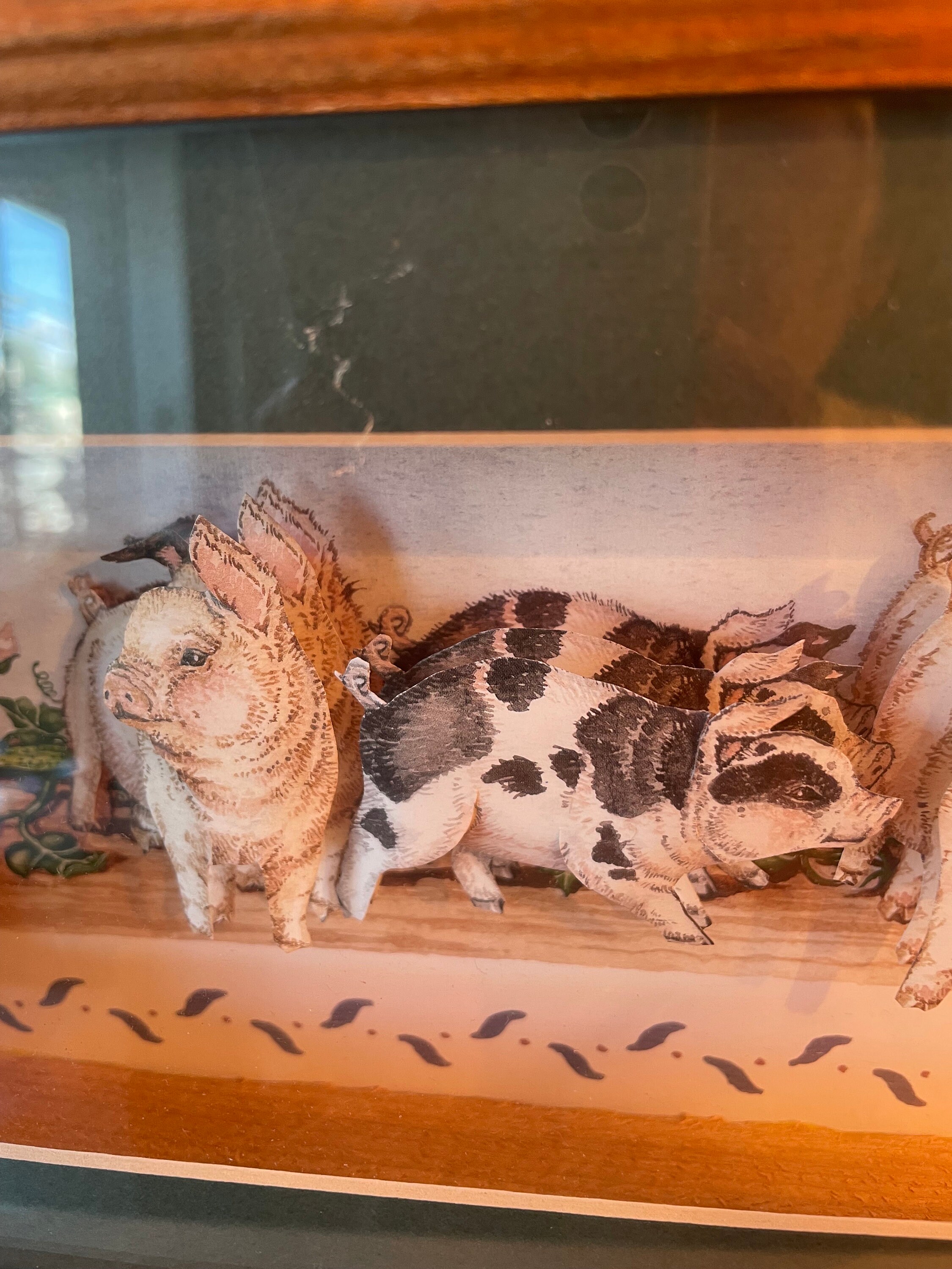 Vintage 3-D Paper Pigs Art Shadow Box Cucumbers Farm Animals Signed ...