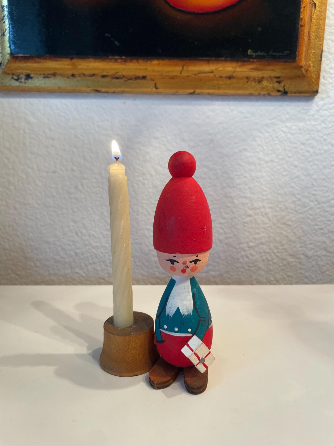 Vintage Swedish Wooden Elf Candle Holder | Scandinavian Nisse Figurine ...