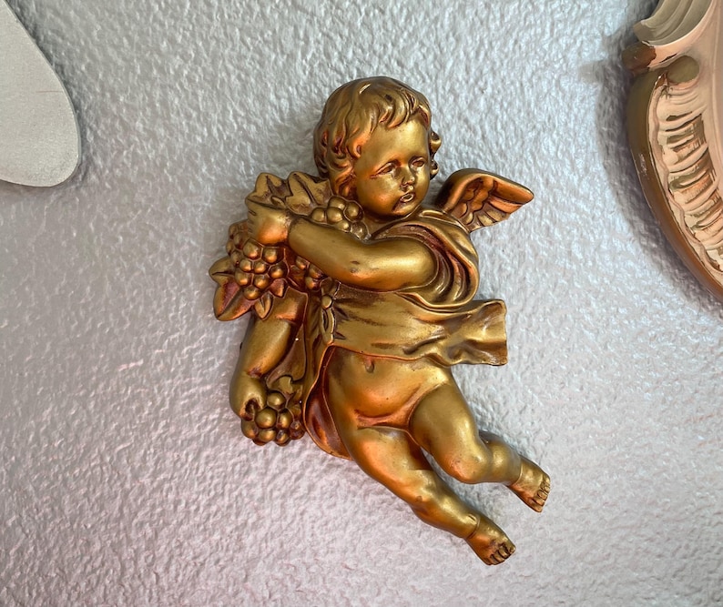 Vintage Gold Chalkware Cherub Wall Hanging Angel Cupid Lot of 2 | 2 ...