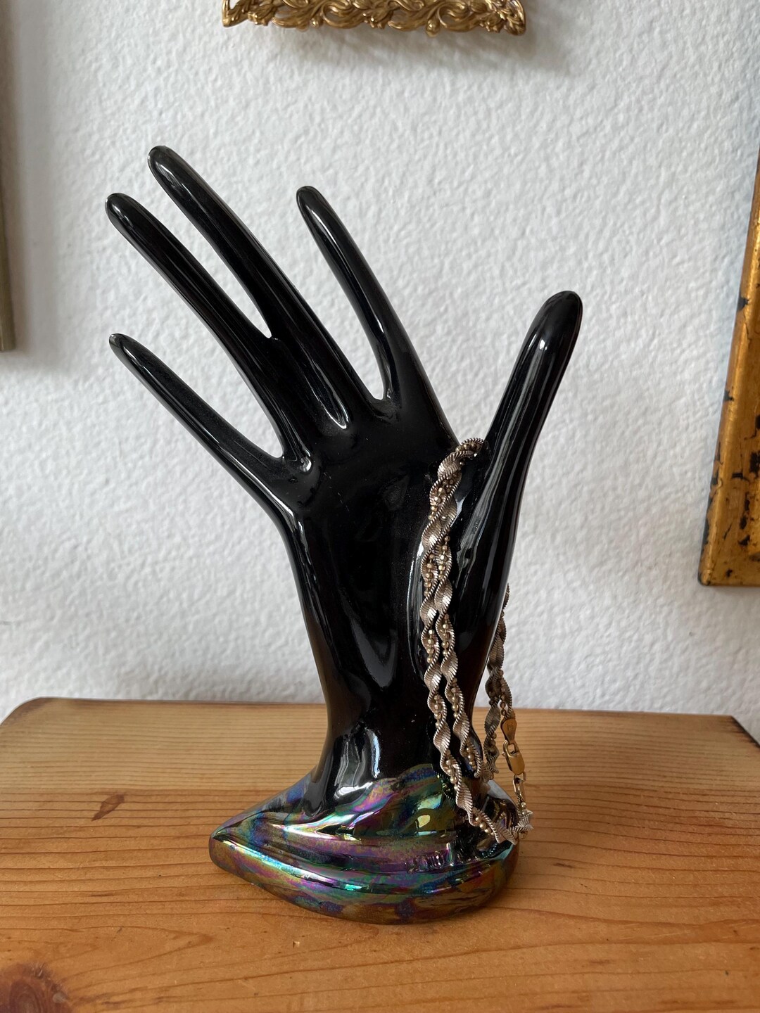 Vintage Iridescent Black Ceramic Hand Figurine - Etsy